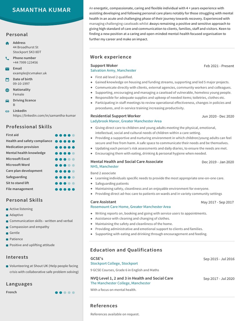 UK Support Worker CV Example PDF | PDF
