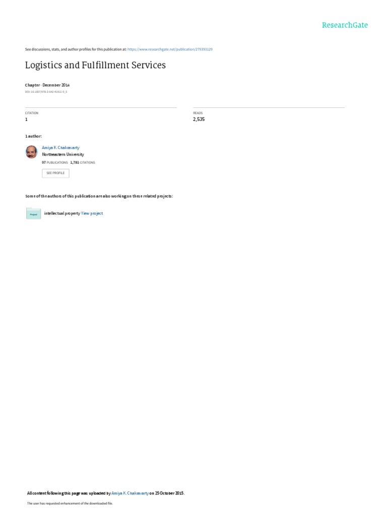 Chapter 5 Logistics and Fulfillment Services | Download Free PDF | Warehouse | Logistics