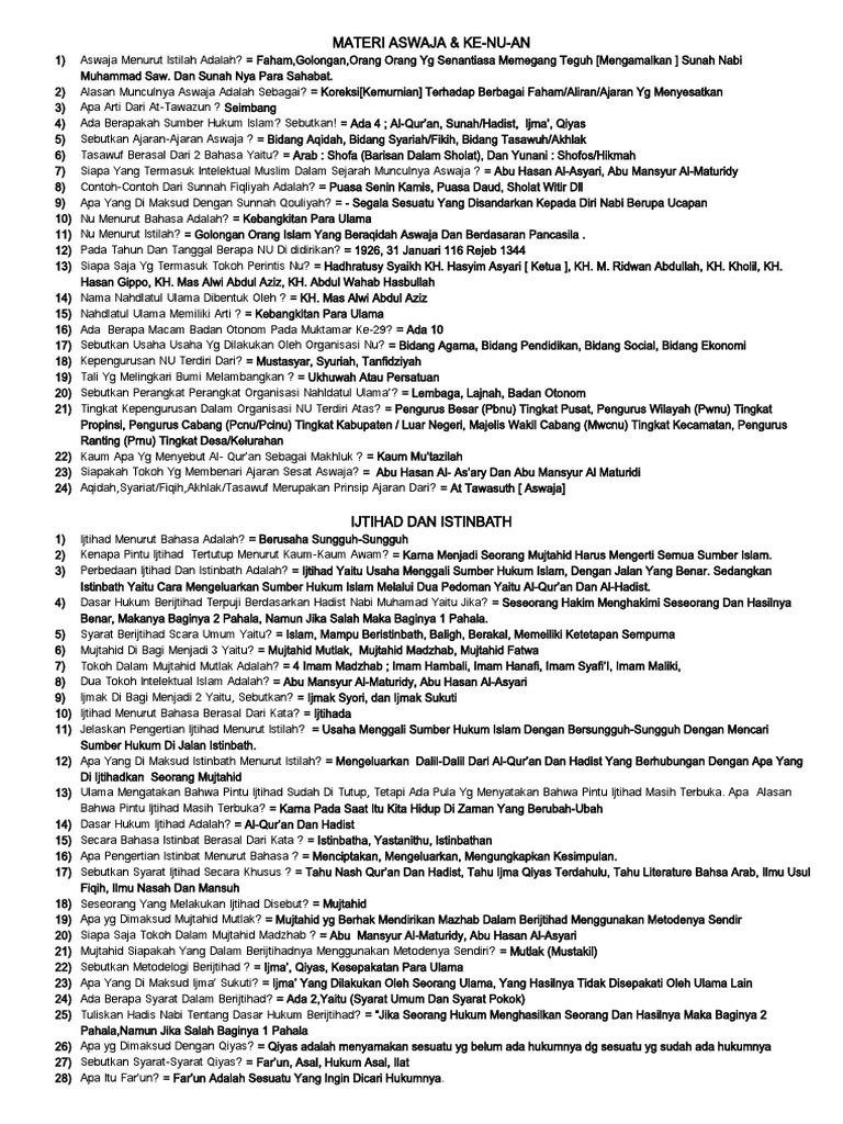 Materi Aswaja & Ke-NU-an | PDF | Filsafat | Agama & Spiritualitas