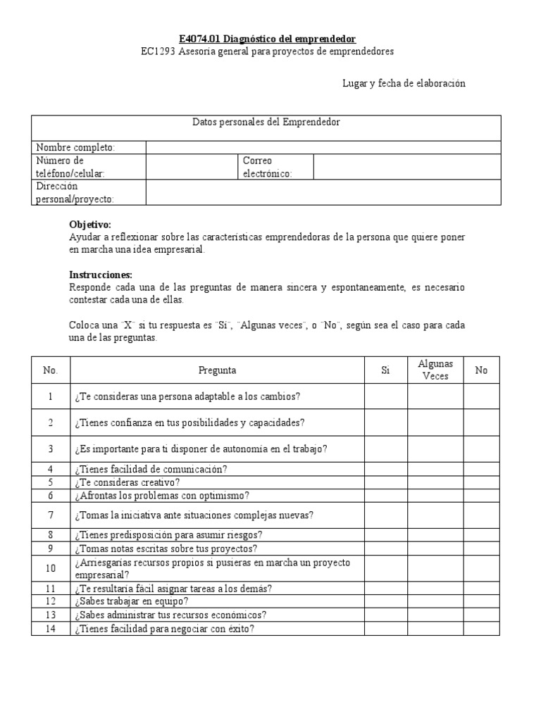 4074.01 - Diagnóstico Del Emprendedor | PDF | Iniciativa empresarial