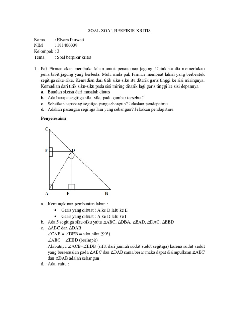 Soal-Soal Kemampuan Berpikir Kritis | PDF