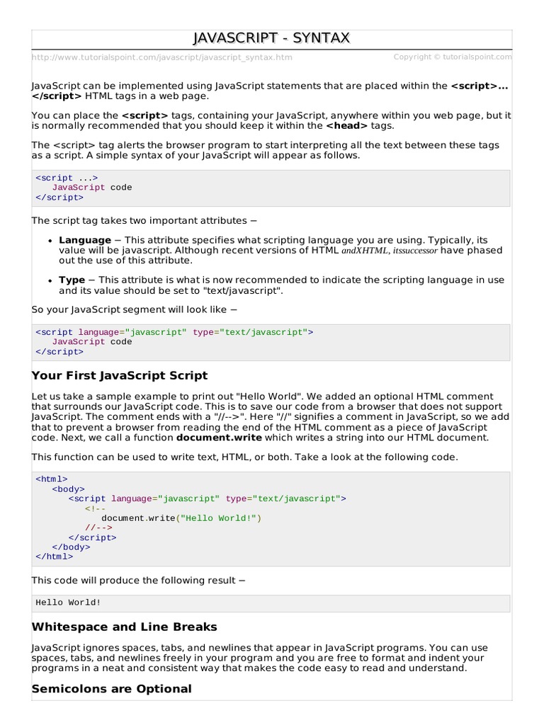 Javascript Syntax | PDF | Java Script | Html Javascript Syntax | PDF | Java Script | Html