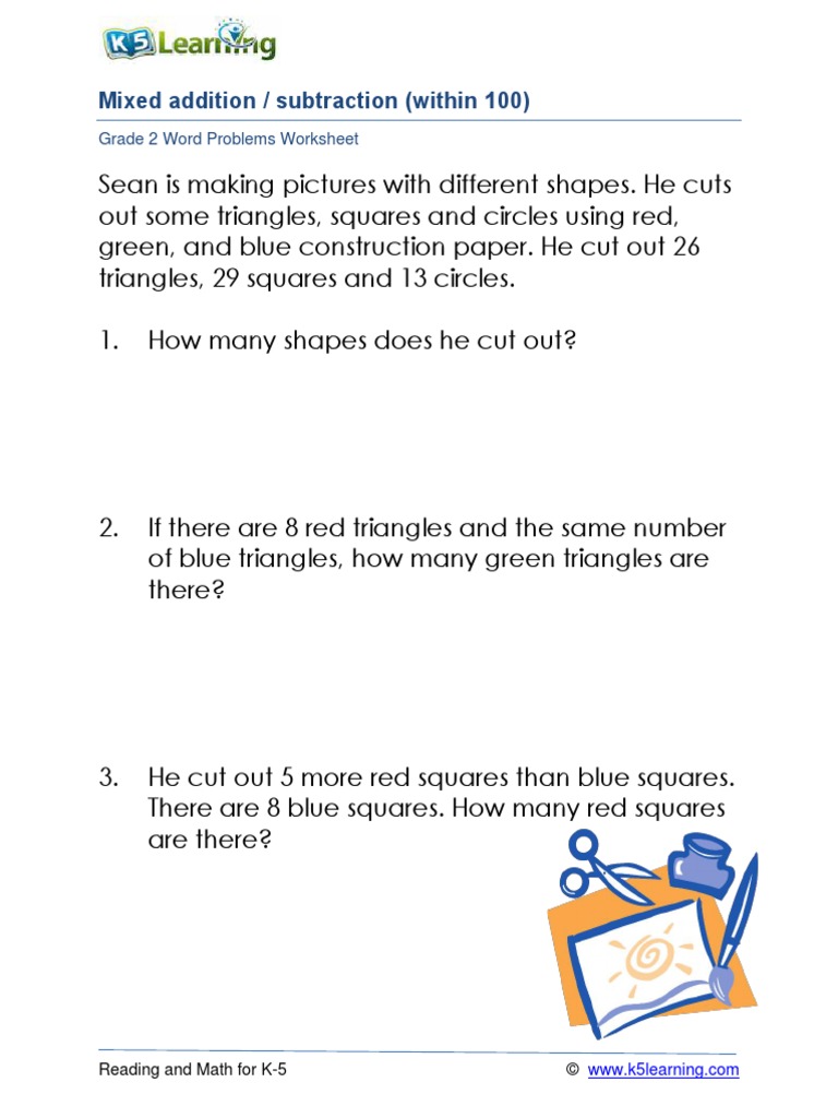 Grade 2 Word Problems Worksheet | PDF | Teaching Methods & Materials | Art