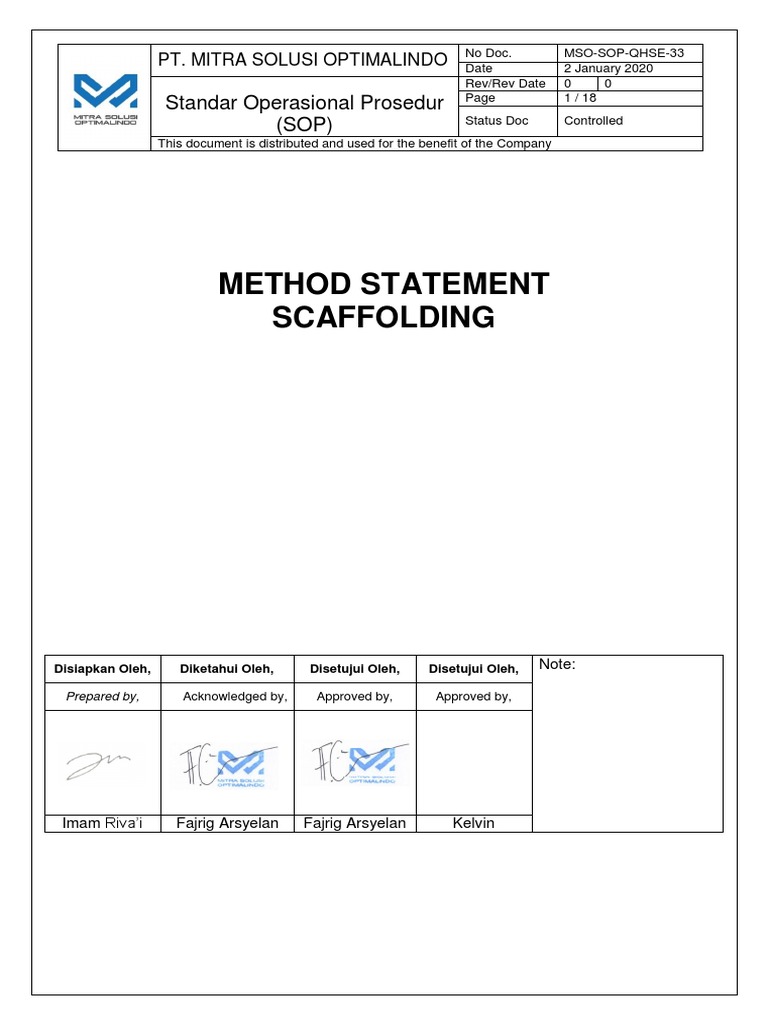 Method Statement Scaffolding | PDF | Scaffolding | Equipment Method Statement Scaffolding | PDF | Scaffolding | Equipment
