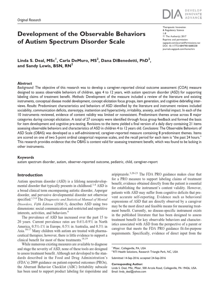 DeMuro 2017 Development of The Observable Behaviors of Autism Spectrum ...