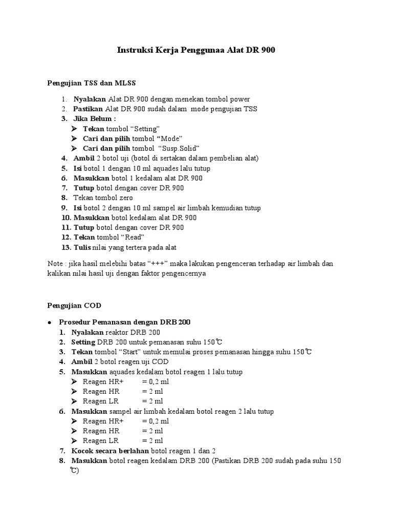 Prosedur Pengujian DR 900 TSS dan COD | PDF