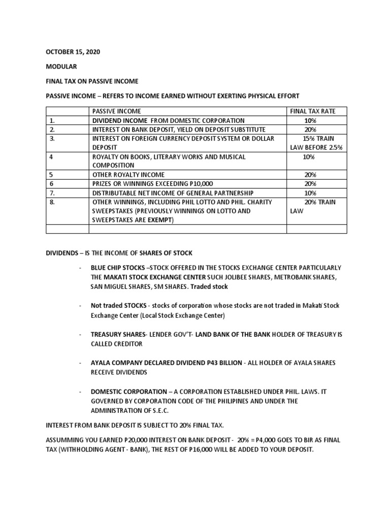 Final On Passive Income Grcbarbin2 | PDF | Capital Gains Tax | Taxes