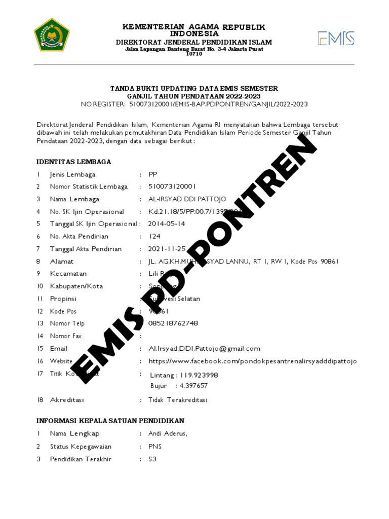 Berita Acara Emis Pesantren | PDF