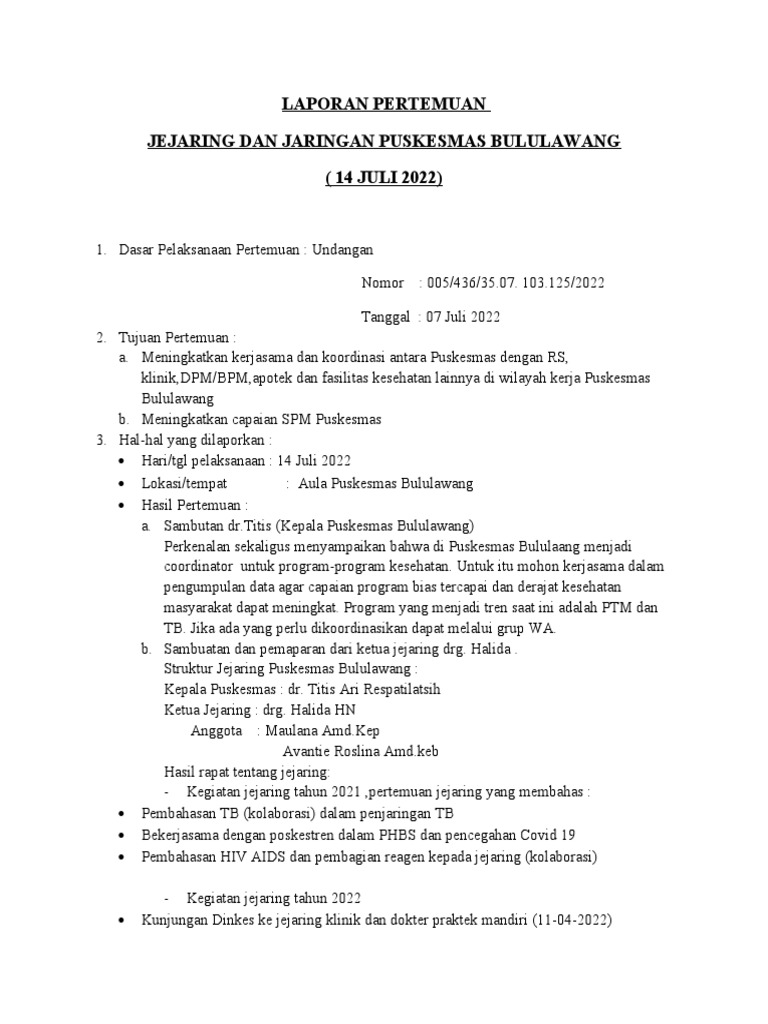 Pertemuan Jejaring Dan Jaringan Puskesmas Bululawang | PDF