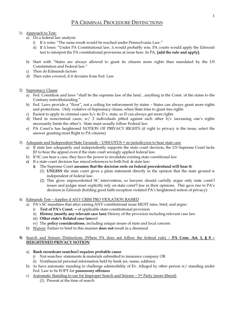 PA Criminal Procedure Distinctions | PDF | Search And Seizure | Search ...