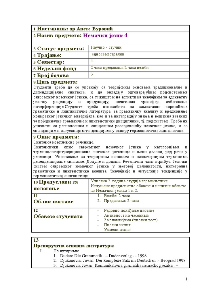 Nemacki Jezik 4 - Sintaksa | PDF