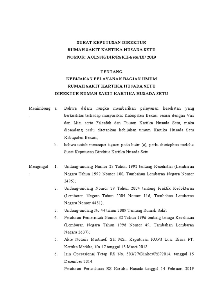 SK Kebijakan Pelayanan Bagian Umum | PDF