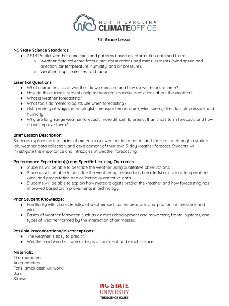 7th Grade Measuring The Weather Lesson Plan | PDF | Weather Forecasting ...