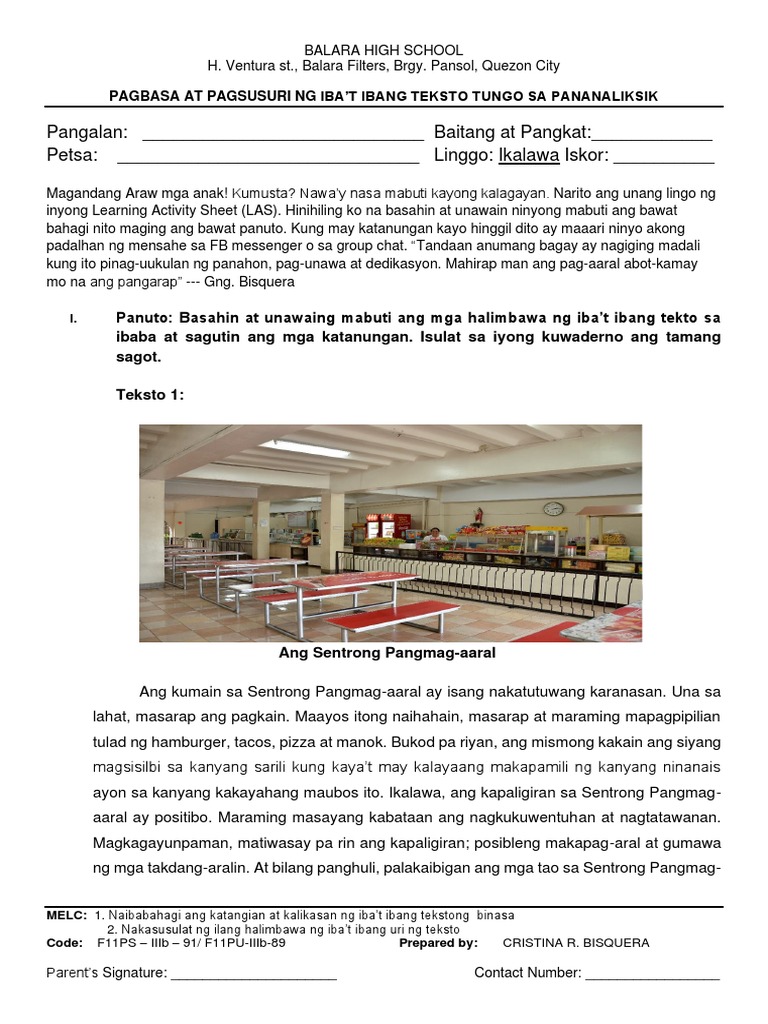 Las-Pagbasa at Pagsusuri-Wk-2-No.-1 | PDF