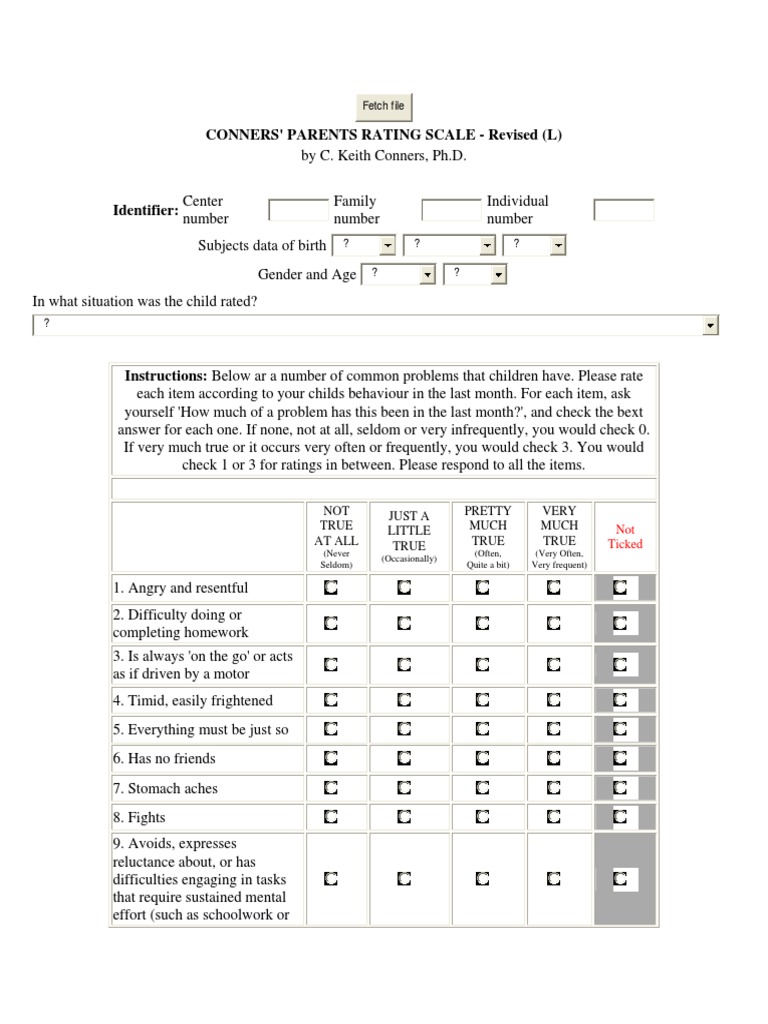 Skala Conners Parent Rating Scale | PDF | Psychology | Behavioural Sciences