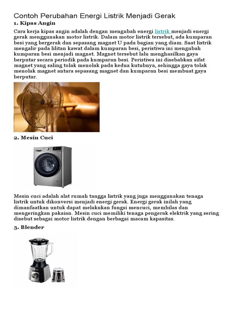 Contoh Perubahan Energi Listrik Menjadi Gerak | PDF