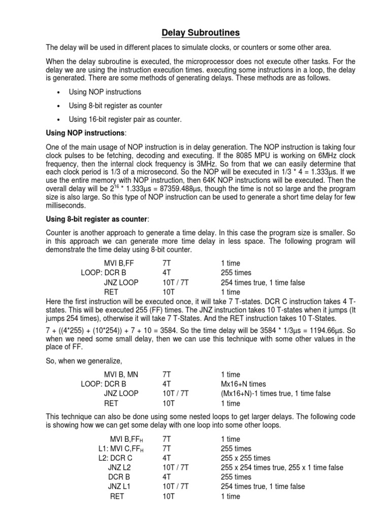 Delay Subroutines in 8085 | PDF | Integrated Circuit | Central Processing Unit