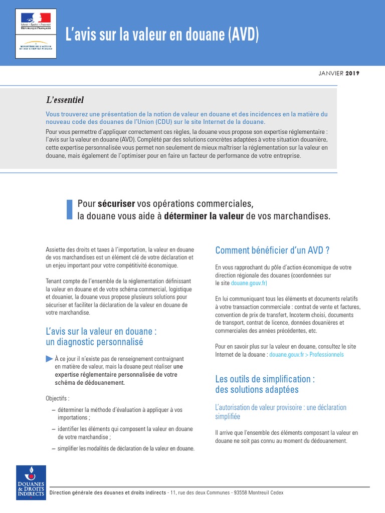 DOUANE FRANCE - Avis Sur Détermination Valeur en Douane | PDF ...