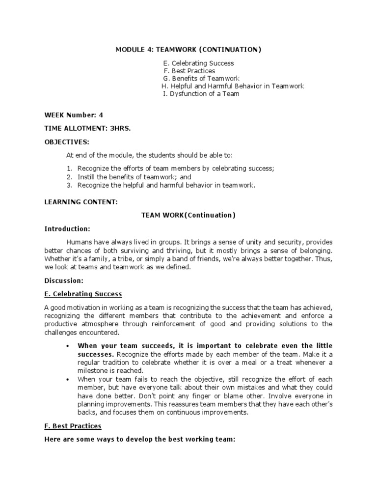 Teamwork Best Practices and Benefits | PDF | Leadership | Creativity
