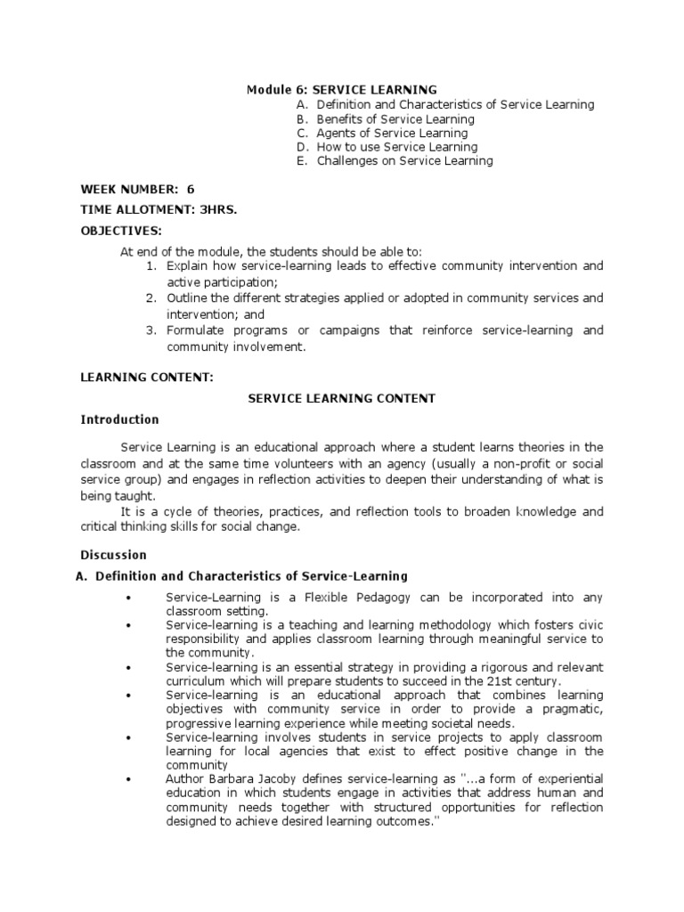 Understanding Service Learning in NSTP | PDF | Service Learning ...