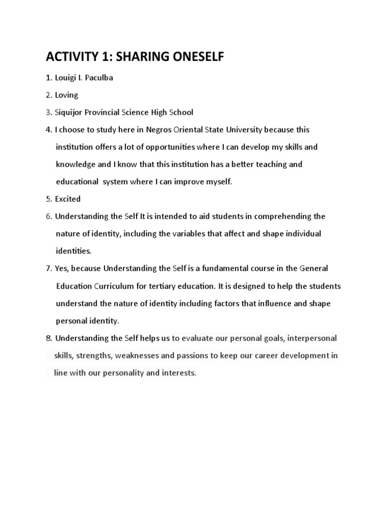 ACTIVITY1-Sharing Oneself | PDF | Wellness