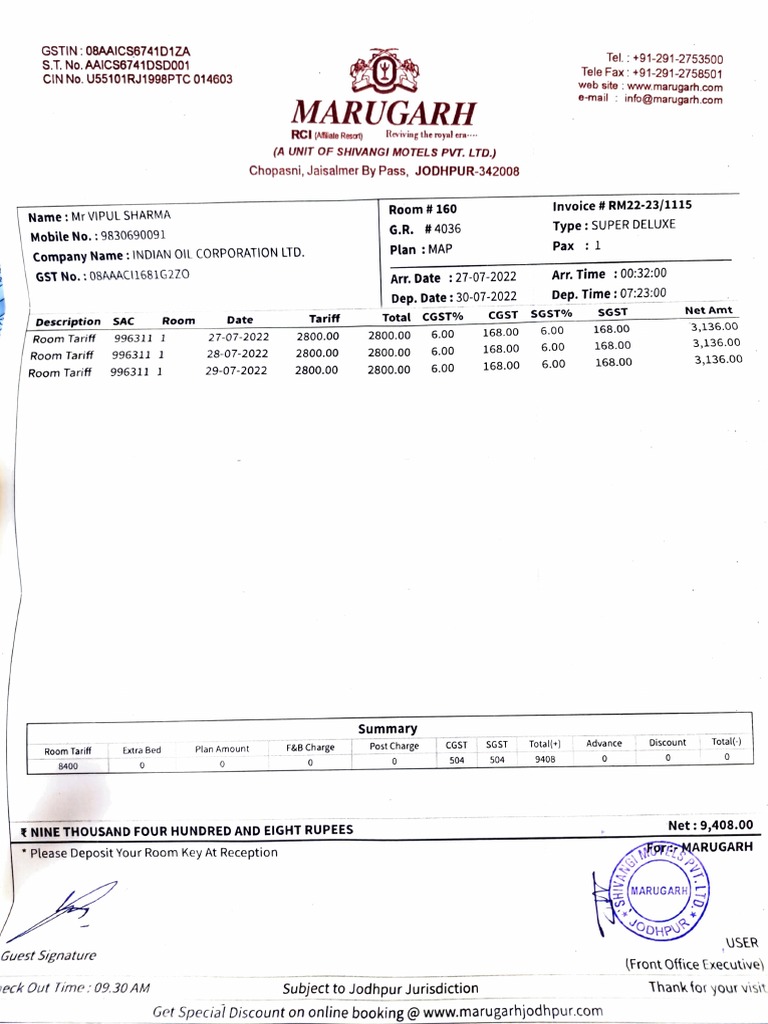 Marugarh Jodhpur Invoice Details | PDF | Payments | Economy Of India