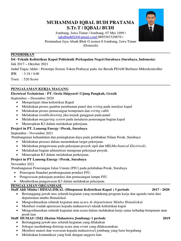 Resume Dan CV Muhammad Iqbal Budi Pratama 2021 | PDF