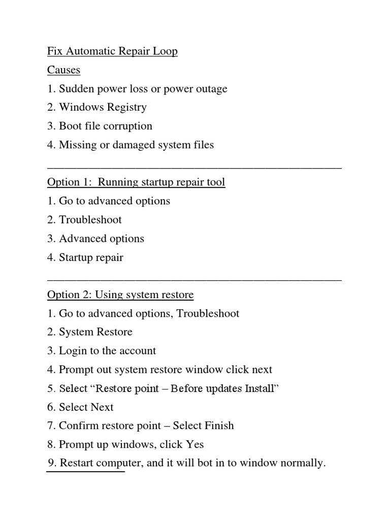 Fix Automatic Repair Loop Pdf Windows Registry Booting