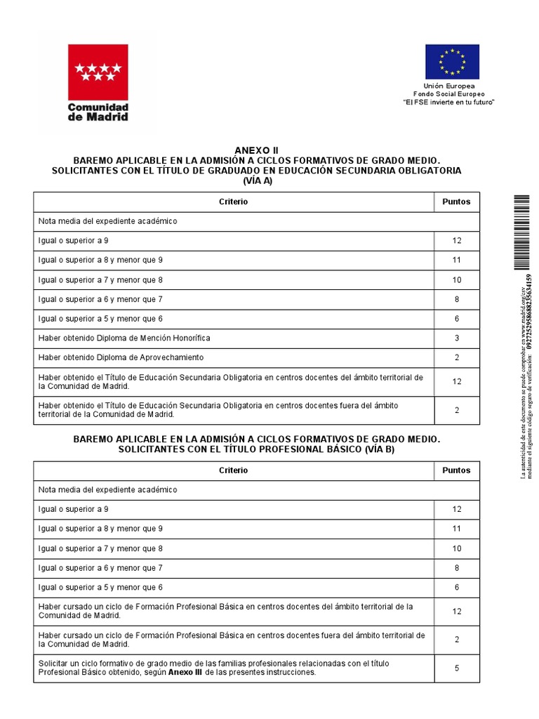 Anexo Ii-Baremo de Admisión Según La Vía de Acceso | PDF