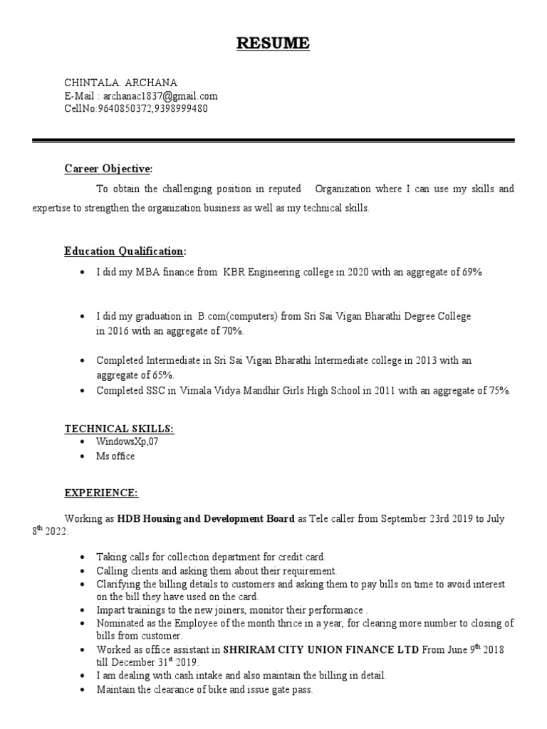 Archana Resume 29th Aug | PDF | Economies | Business