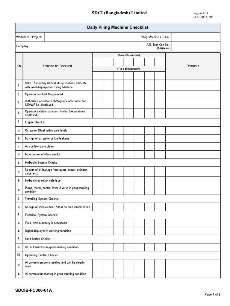 03a-306a3 - Pilling Machine Checklist | PDF | Engines | Mechanical ...