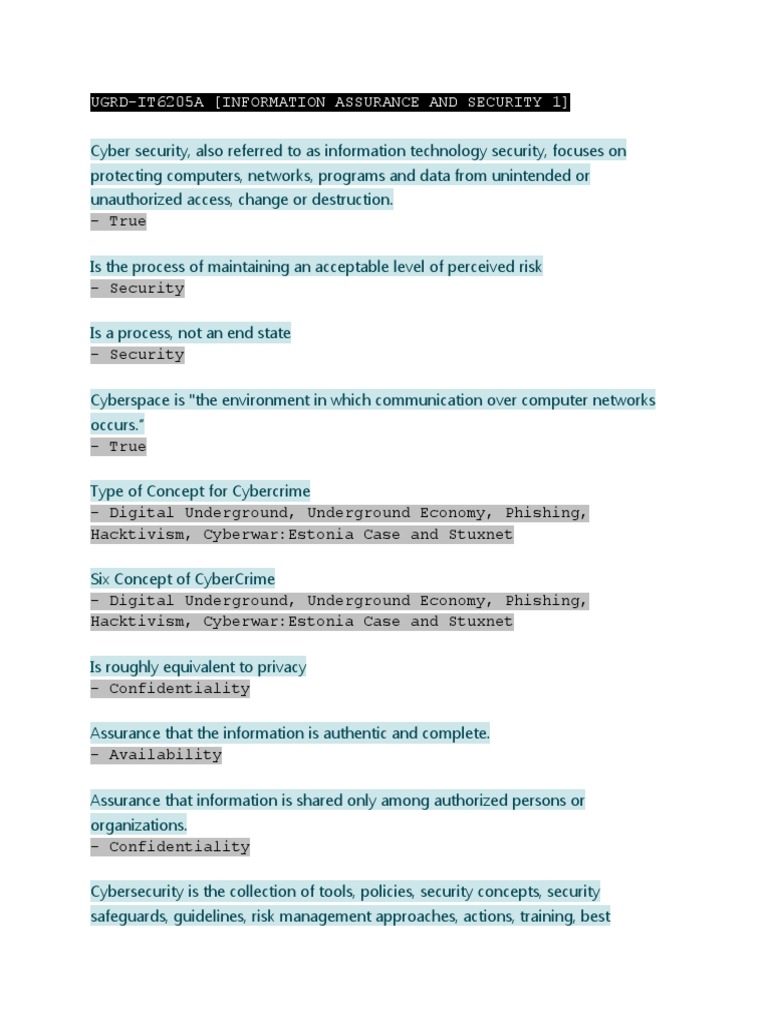 Ugrd It6205a Information Assurance and Security 1prelim Finals | PDF ...