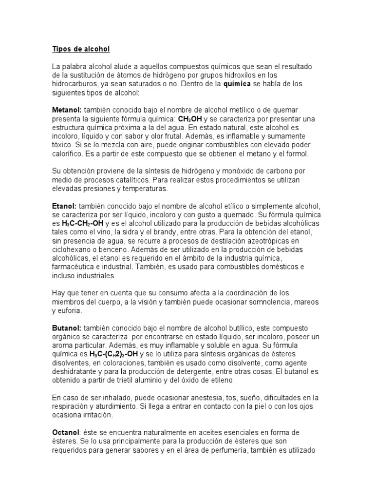 Tipos de Alcohol | PDF | Etanol | Metanol