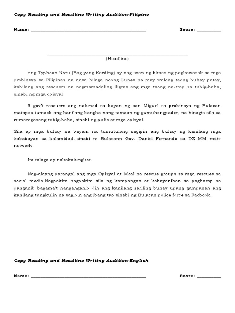 Copy Reading and Headline Activity | PDF | Social Science