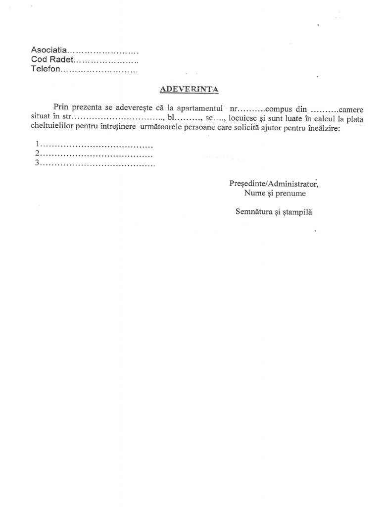 3 - Adeverinta Asociatia de Proprietari | PDF