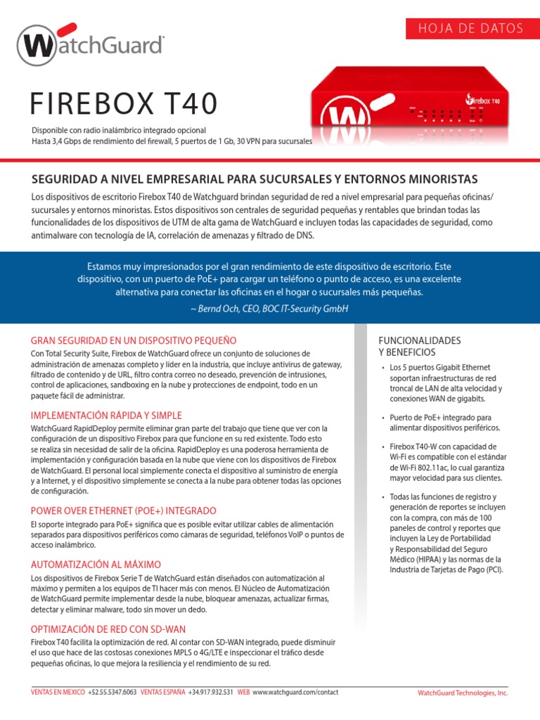 Datasheet Firebox T40 ESLA | PDF