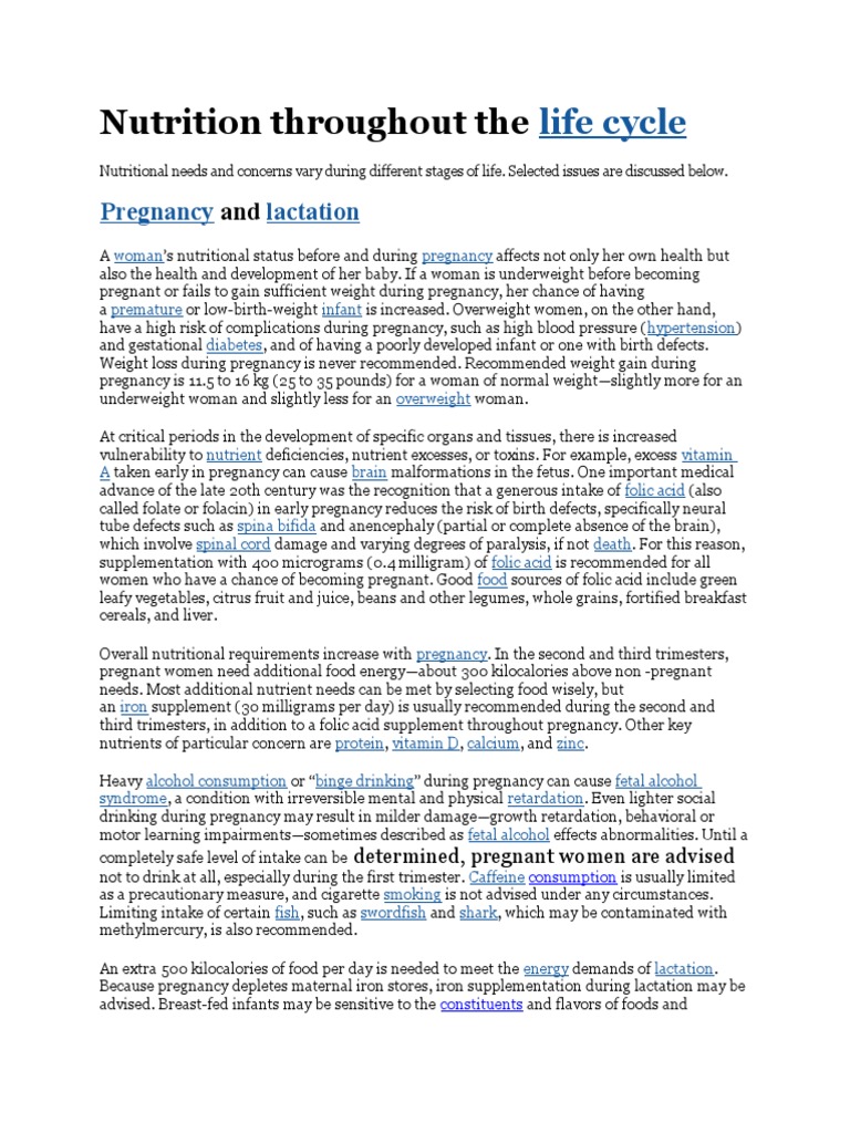 M1 Nutrition Throughout The Life Cycle | PDF | Pregnancy | Dietary ...