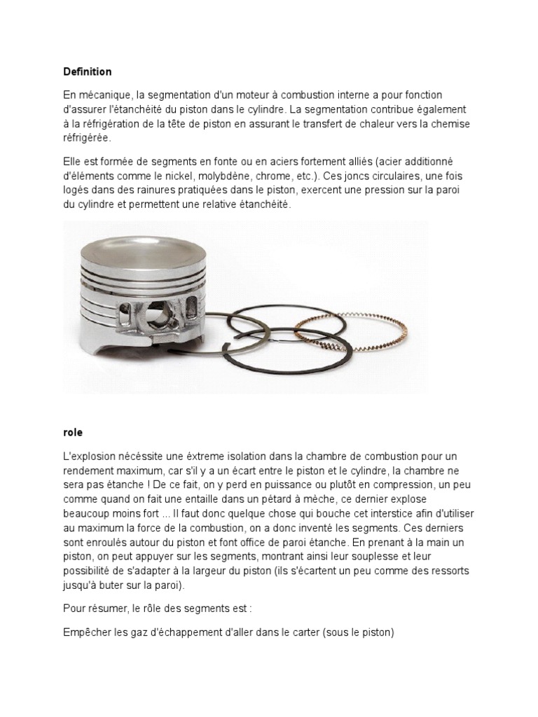 Rôle et Montage des Segments de Piston | PDF | Piston | Huile de moteur