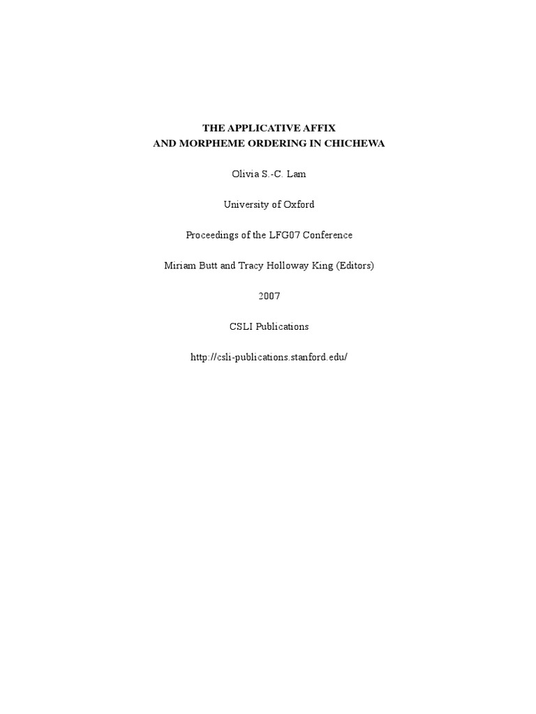The Order of Morphemes and Their Effects on Argument Structure: An ...