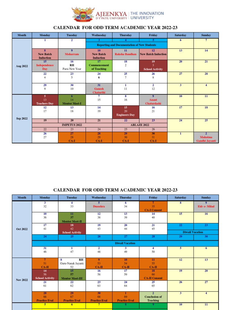 Academic Calendar 2022-23 Student | PDF | Academic Term | Observances