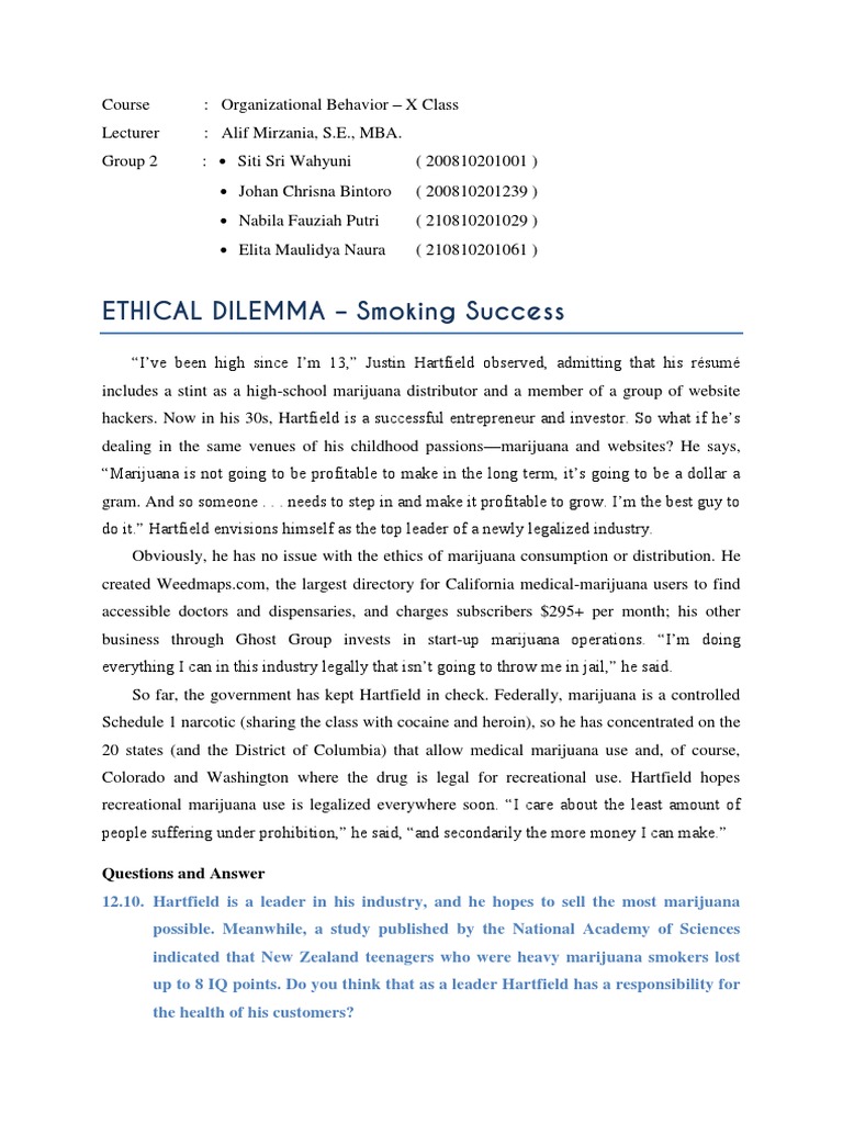Ethical Dilemmas in Marijuana Leadership | PDF | Cannabis (Drug ...