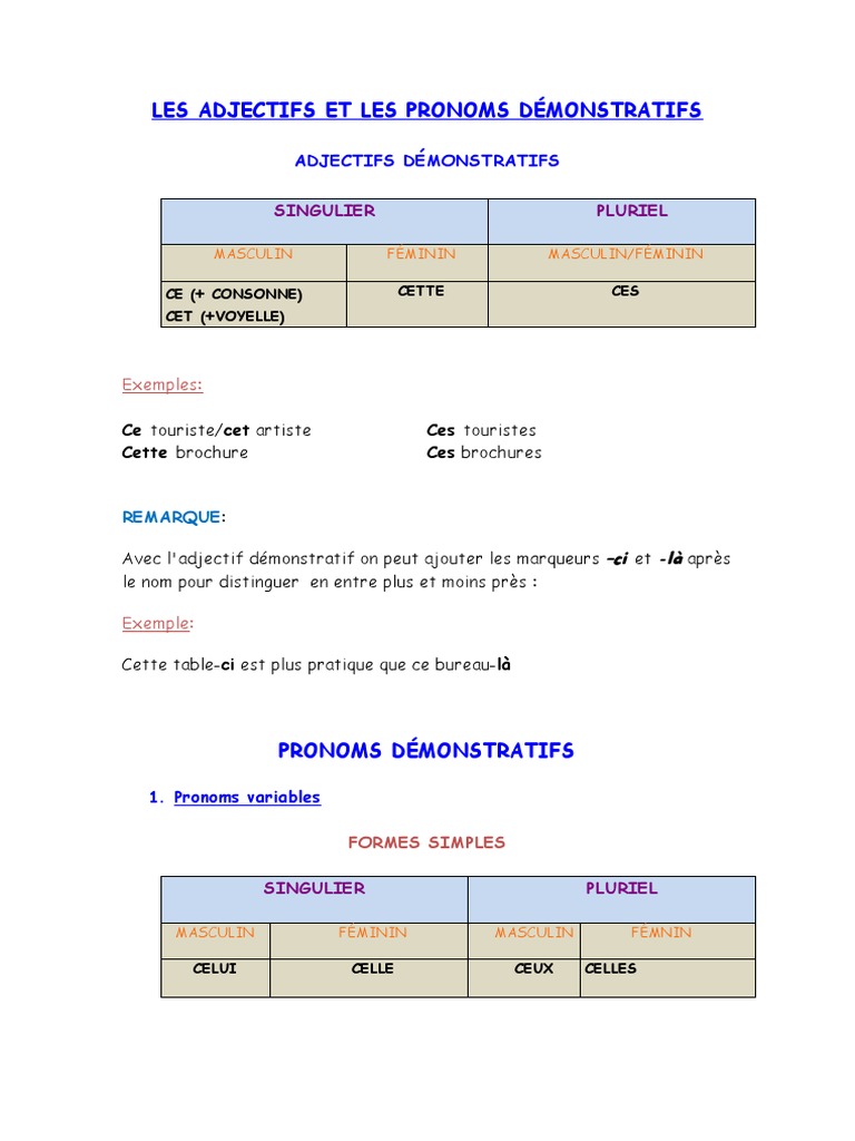 Adjectifs Et Pronoms Démonstratifs | PDF | Genre grammatical | Pronom