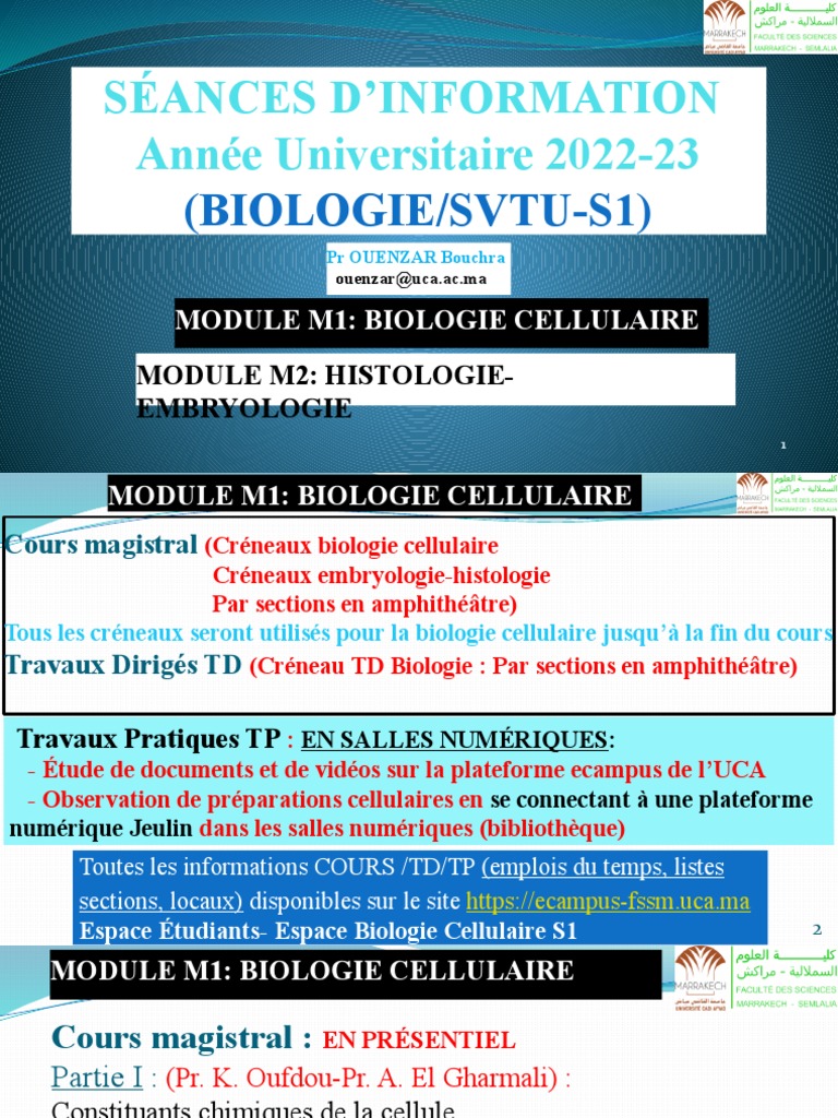 Infos Module de Biologie Cellulaire 2022-23 | PDF | Cellule (Biologie) | Biologie cellulaire