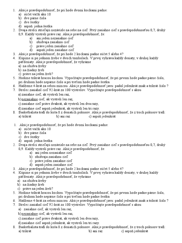 PravdepodobnosÅ 2 - Prã Klady | PDF