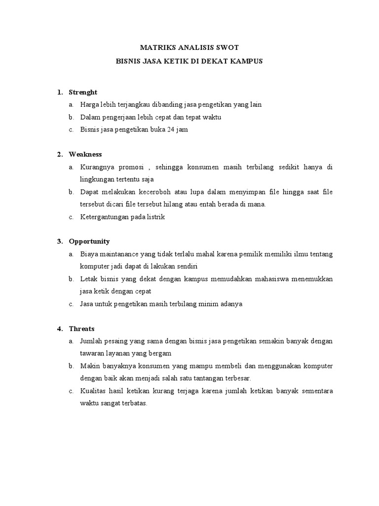 Matriks Analisis Swot | PDF