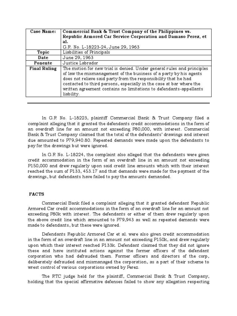Commercial Bank & Trust v. Republic Armored Car, 8 SCRA 425 (1963 ...