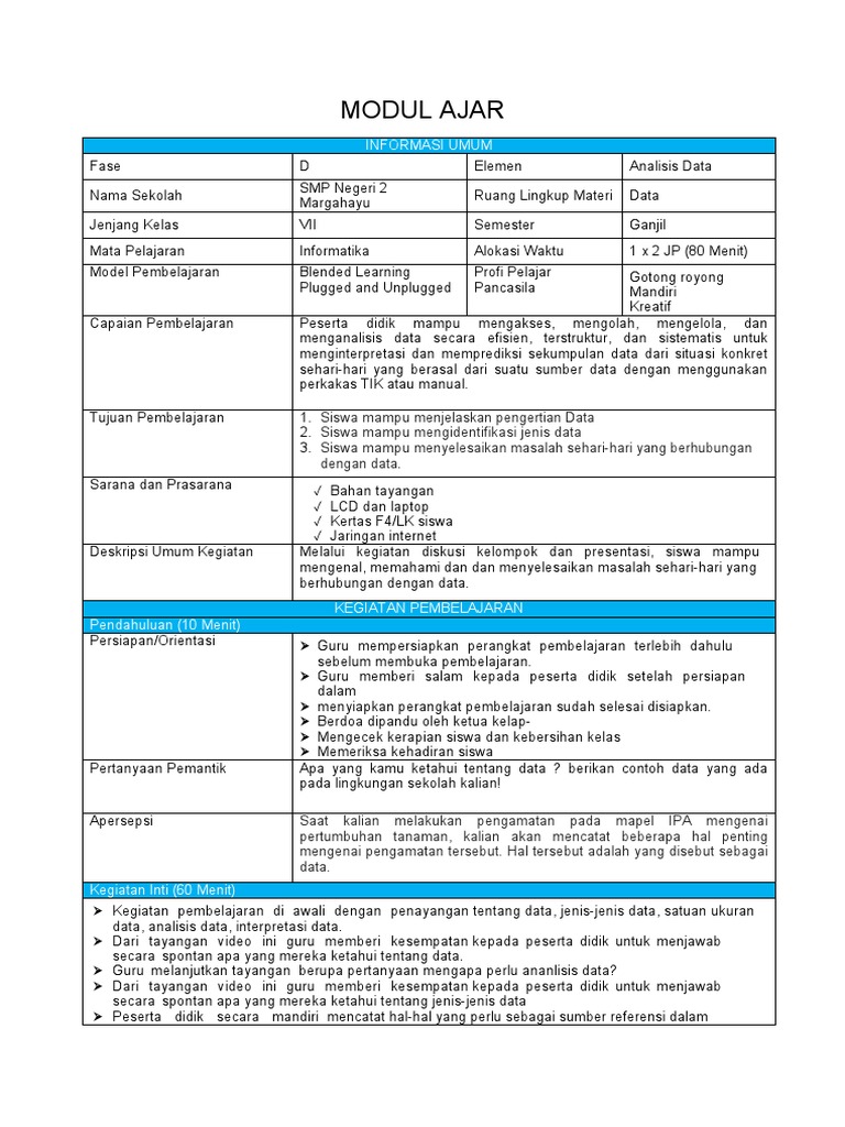 Contoh Modul Ajar Informatika Kurikulum Merdeka | PDF