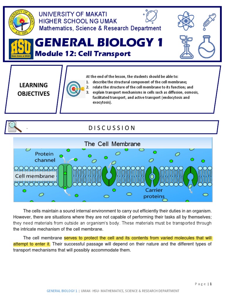 MODULE 12 - GB1 (Cell Transport) | PDF | Cell Membrane | Osmosis