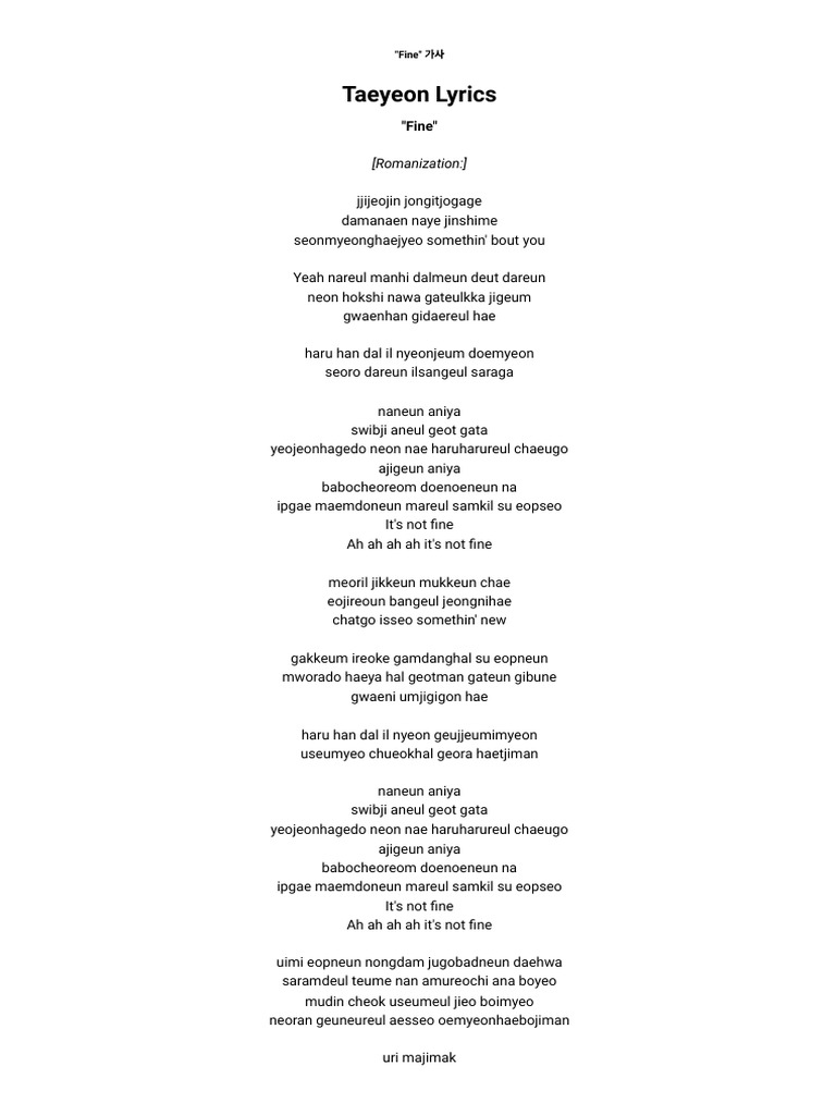 Taeyeon - - Fine - 가사 - Lyrics at | PDF
