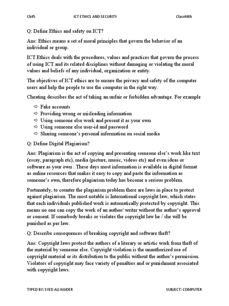 ICT Ethics and Security | Download Free PDF | Plagiarism | Security